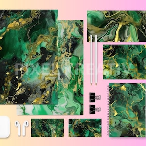 Polished Luxury Black, Green, Gold Marble Digital Paper - Seamless ...