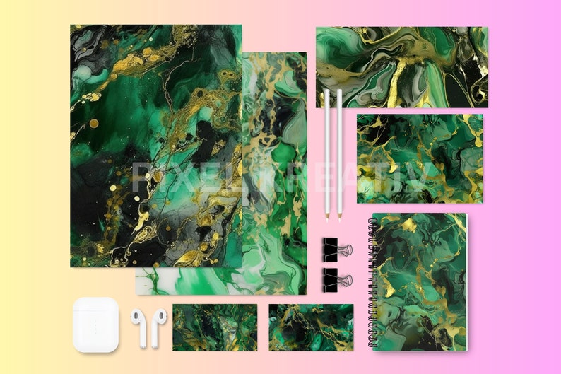 Polished Luxury Black, Green, Gold Marble Digital Paper - Seamless ...