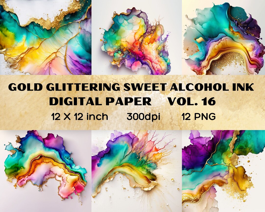 Gold Glittering Sweet Alcohol Ink Digital Paper Vol. 16, Alcohol Ink ...