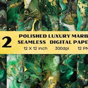 Polished Luxury Black, Green, Gold Marble Digital Paper - Seamless ...