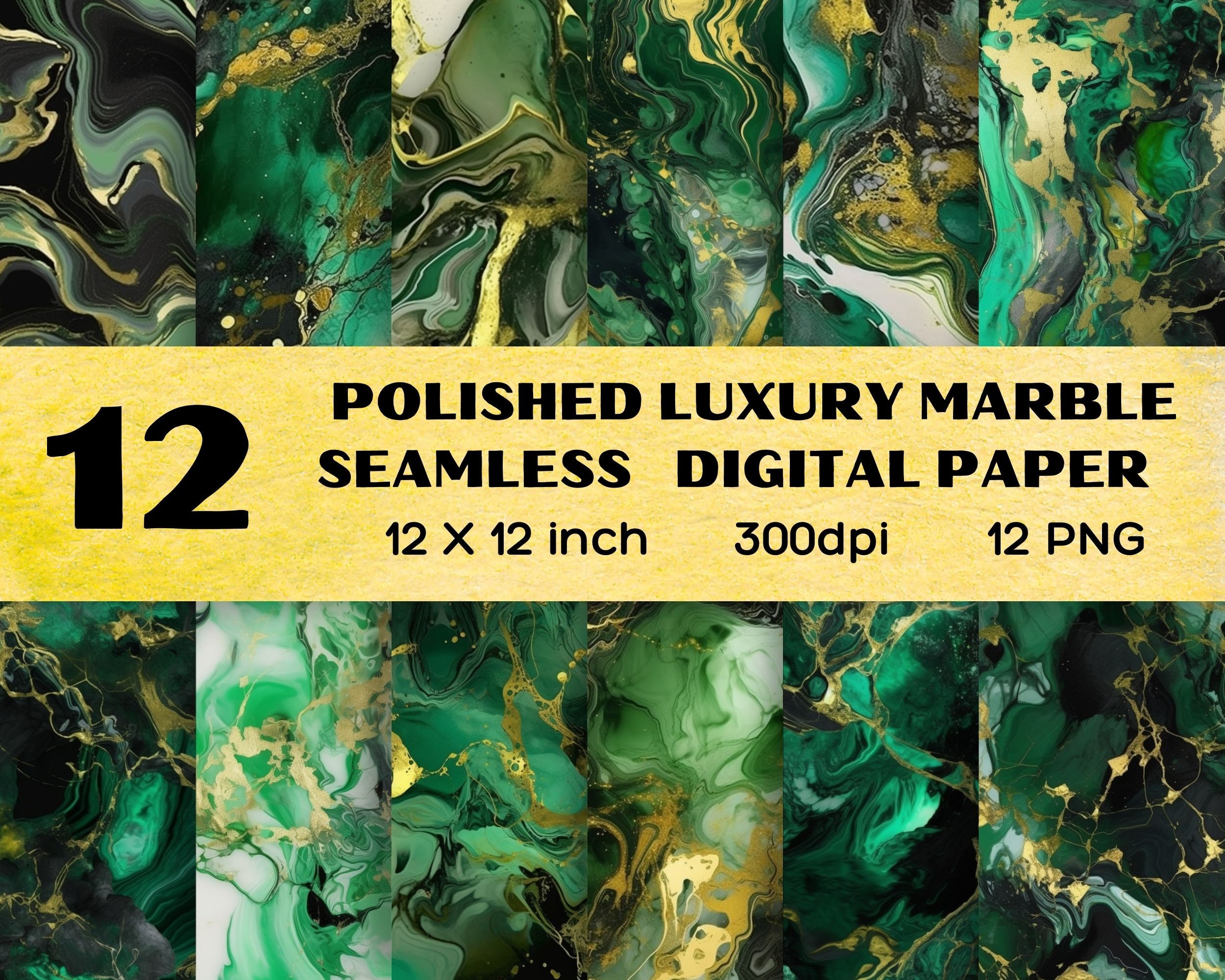 Polished Luxury Black, Green, Gold Marble Digital Paper - Seamless ...