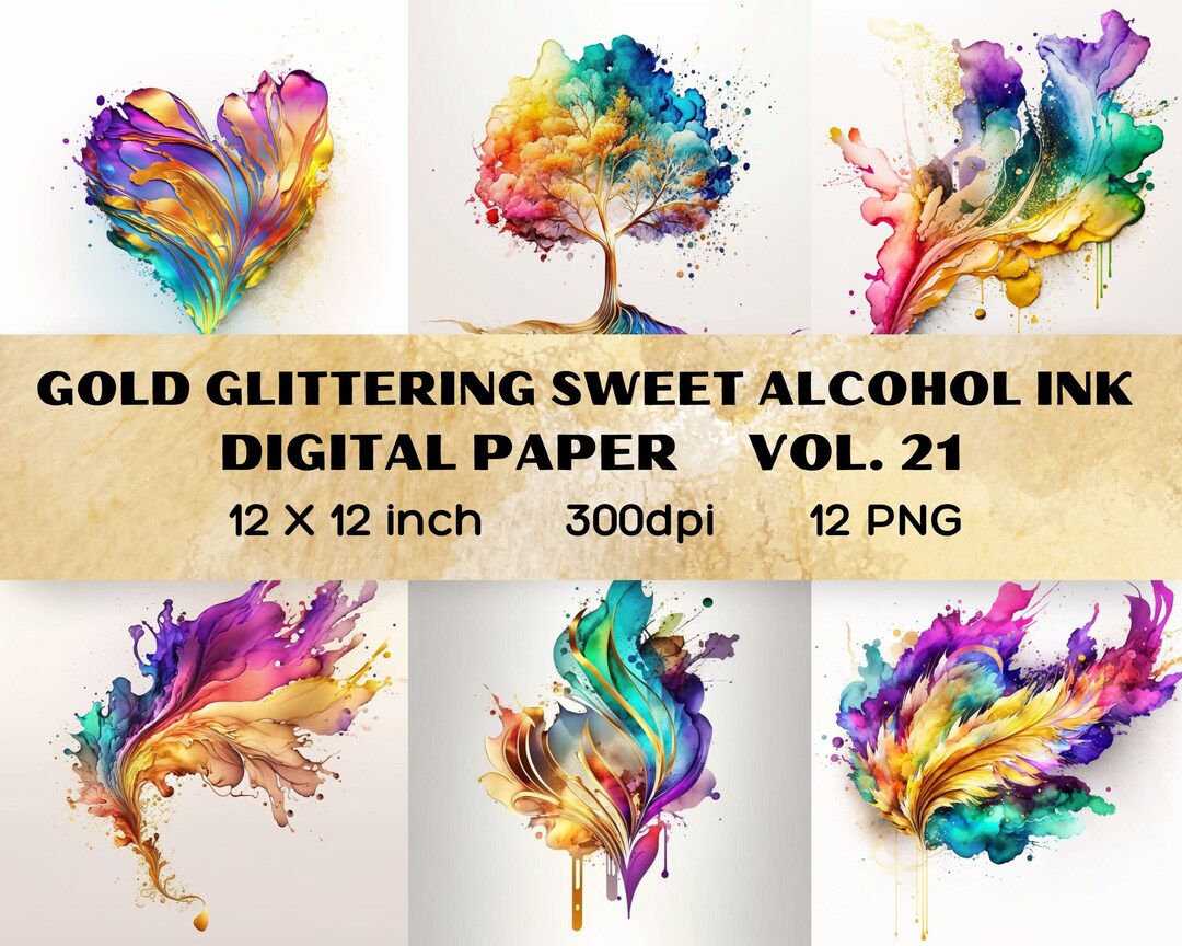 Gold Glittering Sweet Alcohol Ink Digital Paper Vol. 21 - Etsy