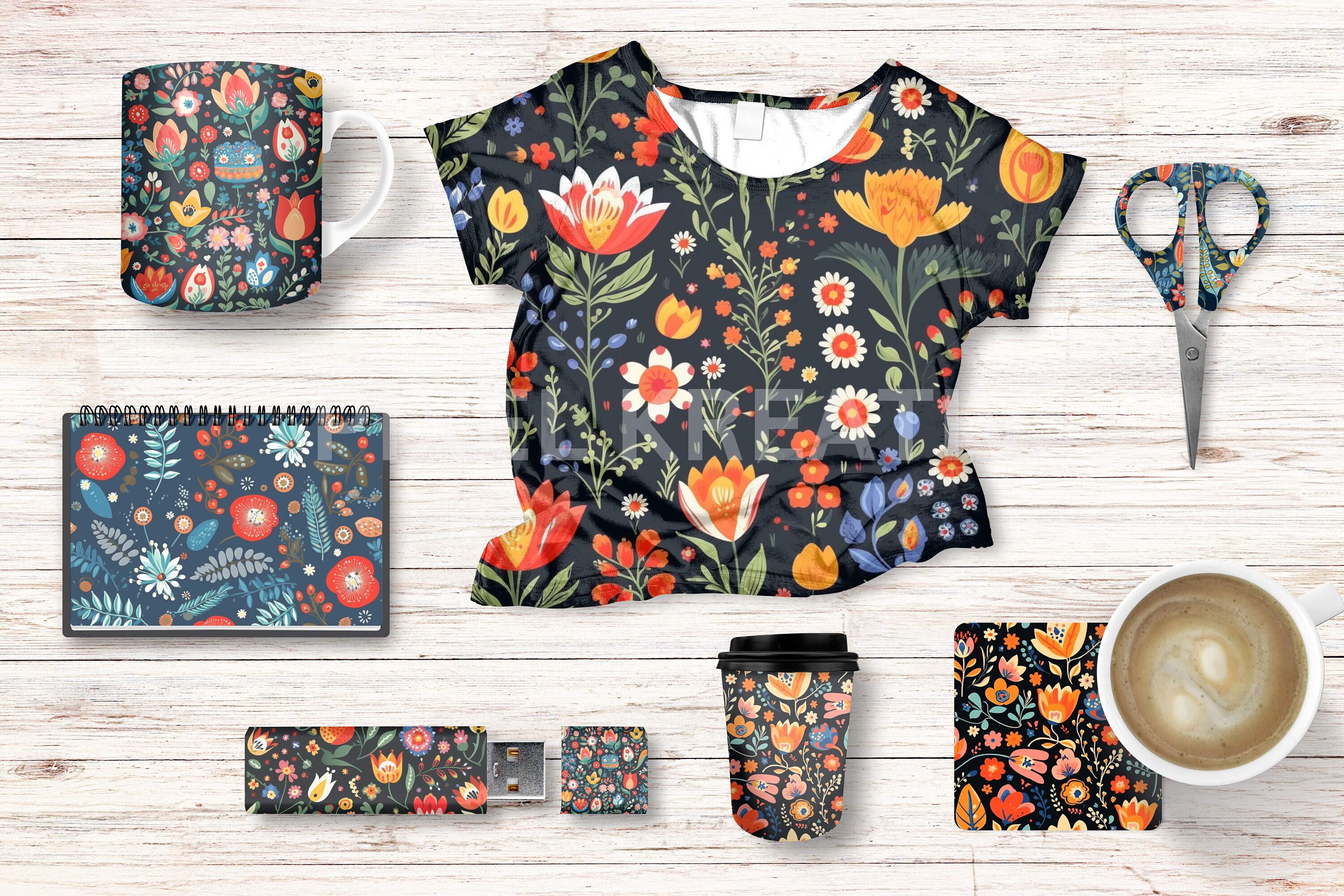 Seamless Folk Art Style Cute Flowers Digital Paper Vol.3- Seamless ...