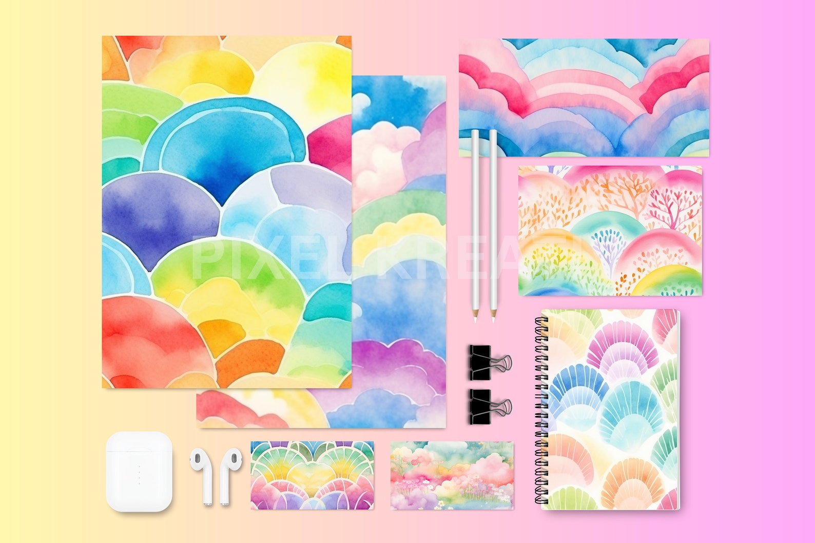 Watercolor Rainbow Digital Paper Set V1, Rainbow Backgrounds, Colorful ...