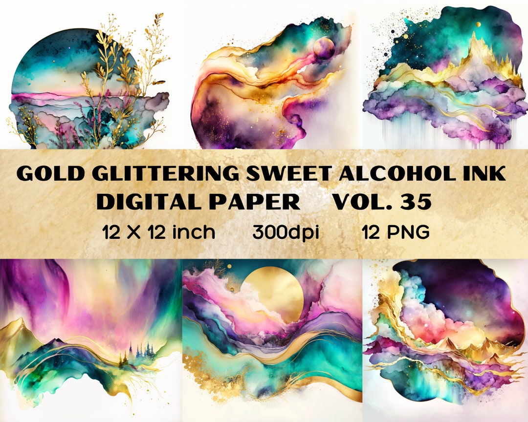 Gold Glittering Sweet Alcohol Ink Digital Paper V35, Alcohol Ink Art ...