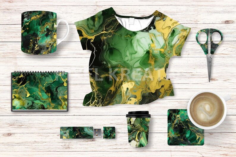 Polished Luxury Black, Green, Gold Marble Digital Paper - Seamless ...