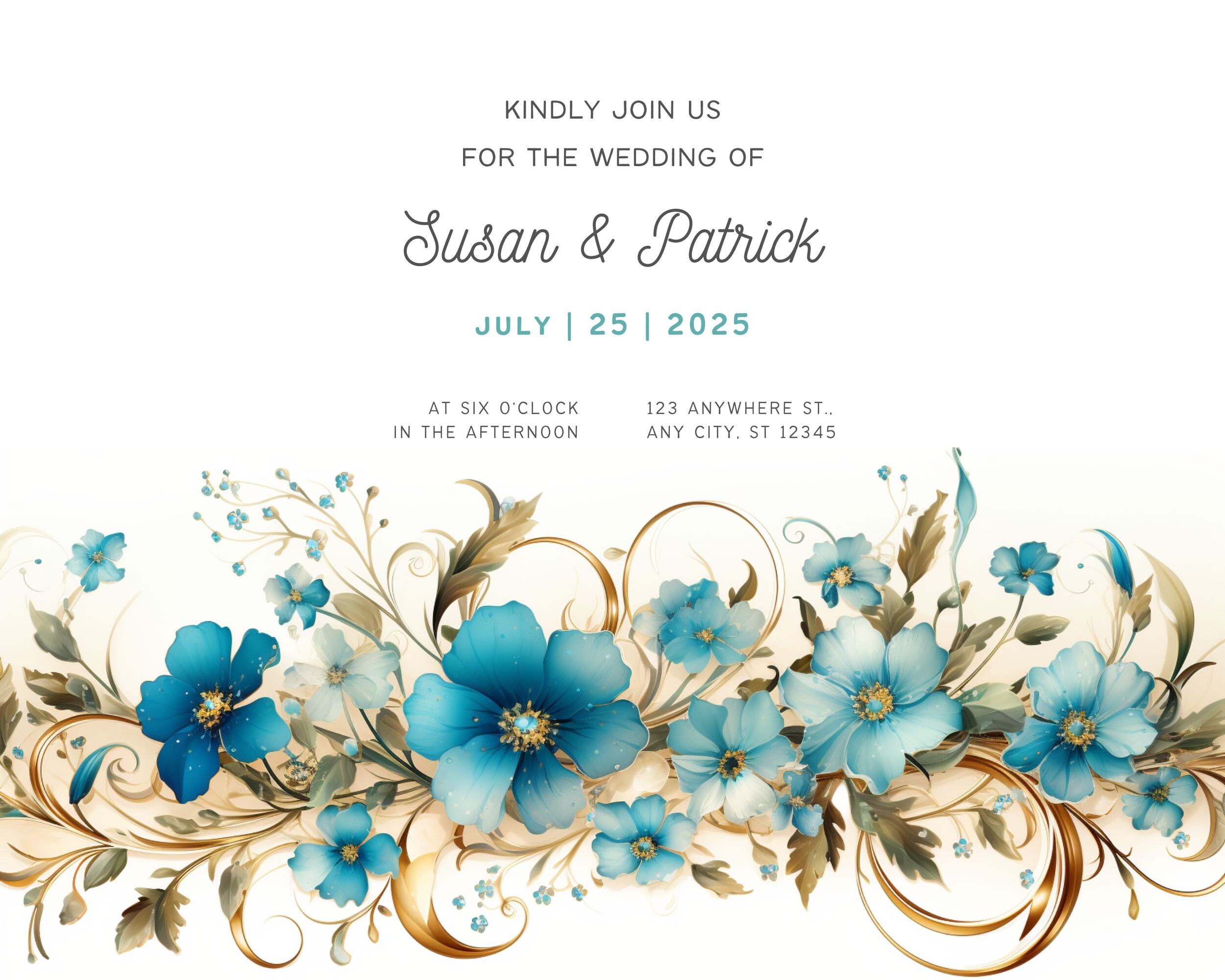 Blue & Gold Watercolor Floral Borders Wild Floral Borders Watercolor ...
