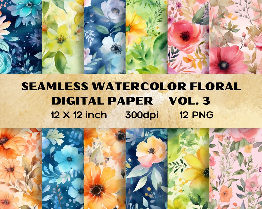 Watercolor Floral Digital Paper Vol3, Pastel Flowers Digital Paper ...