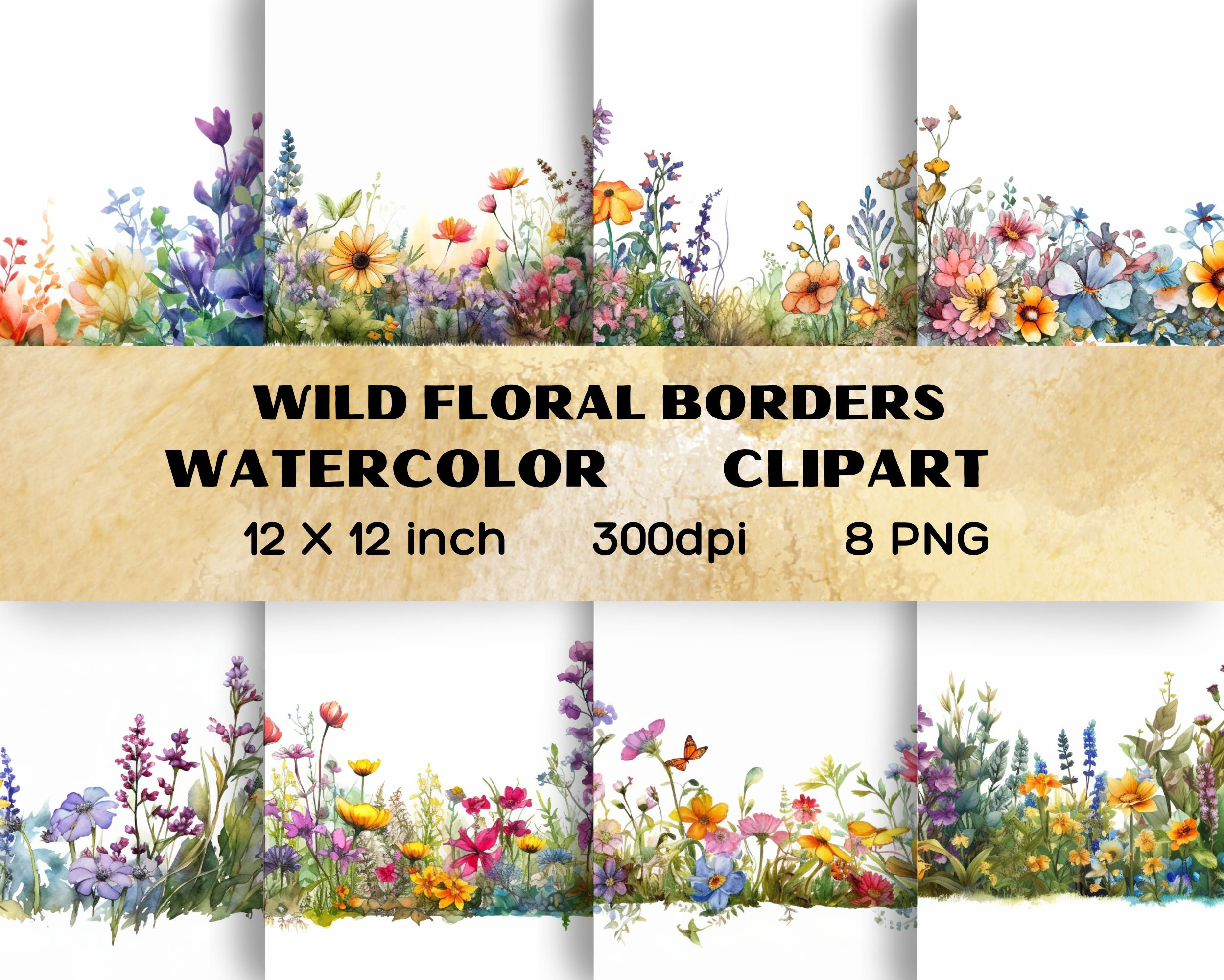 Watercolor Floral Borders - Wild Floral Borders - Wild Flowers ...