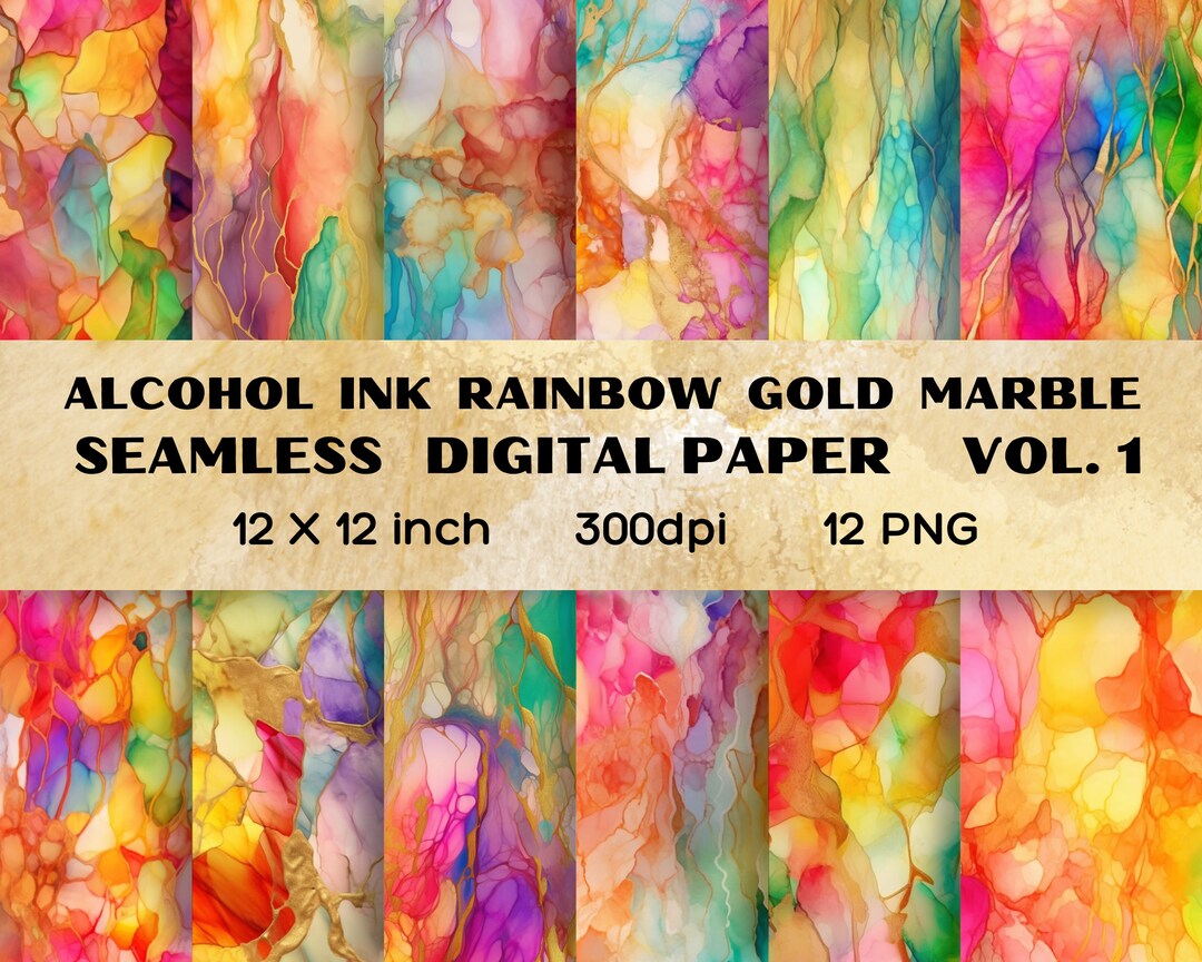 Seamless Alcohol Ink Rainbow Gold Marble Digital Paper, Seamless ...