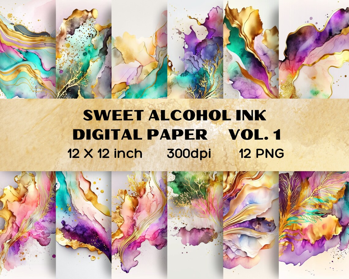 Gold Glittering Sweet Alcohol Ink Digital Paper Volume 1,alcohol Ink ...
