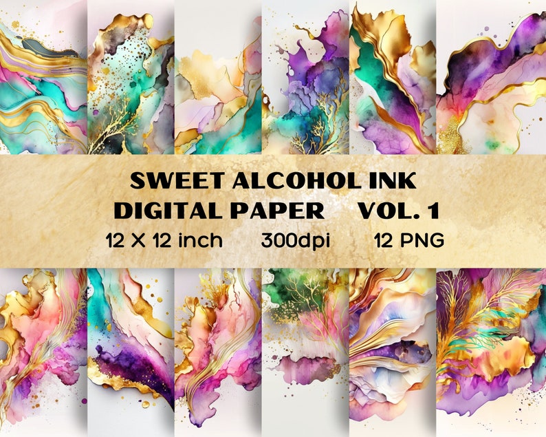 Gold Glittering Sweet Alcohol Ink Digital Paper Volume 1,alcohol Ink ...