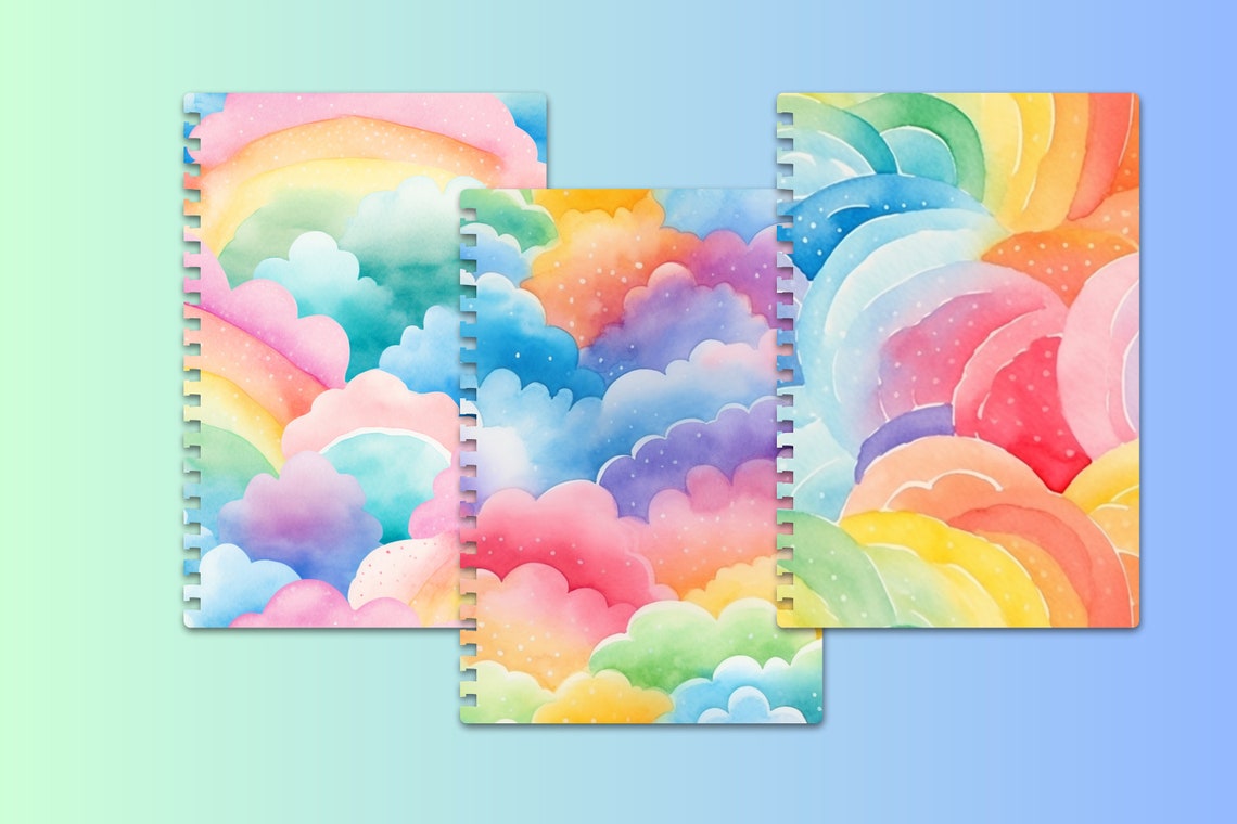 Watercolor Rainbow Digital Paper Set V1, Rainbow Backgrounds, Colorful ...