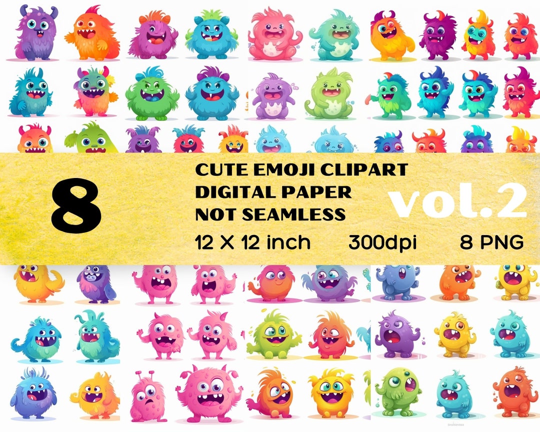 Cute Emoji Clipart of Little Bad Guy, Digital Paper Volume 2, White ...