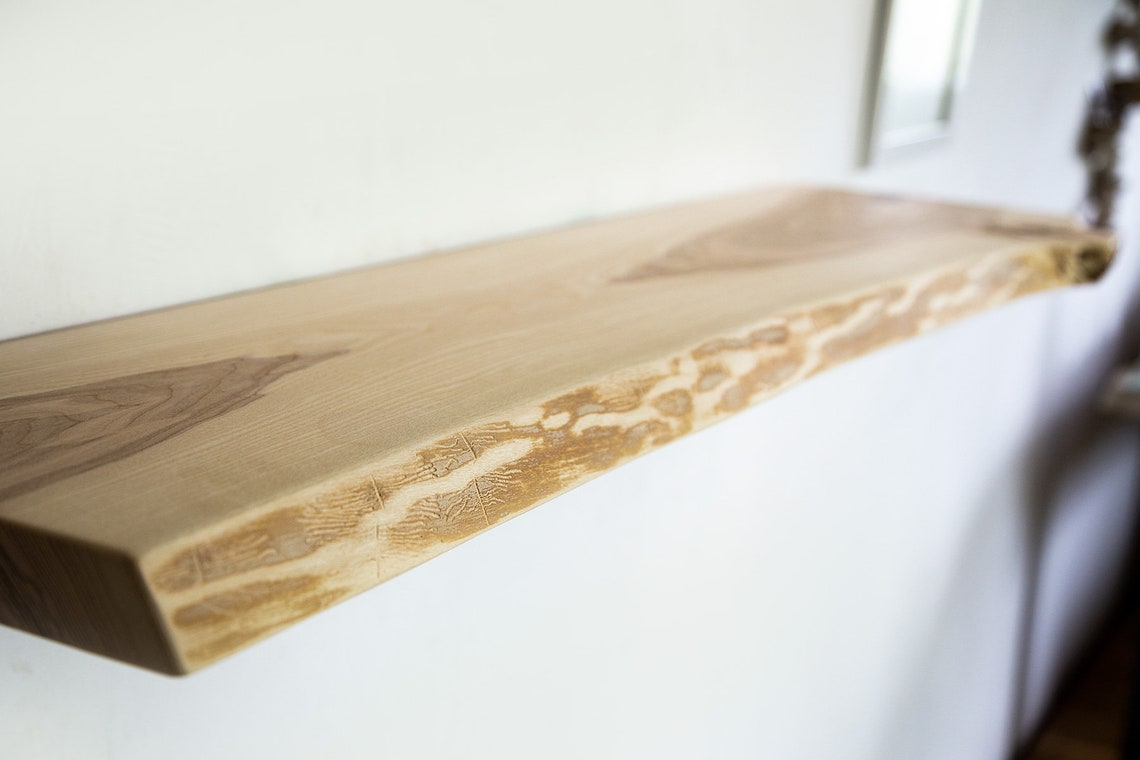 Ash Floating Shelves With Wooden Live Edge. Narrow Wall | Etsy