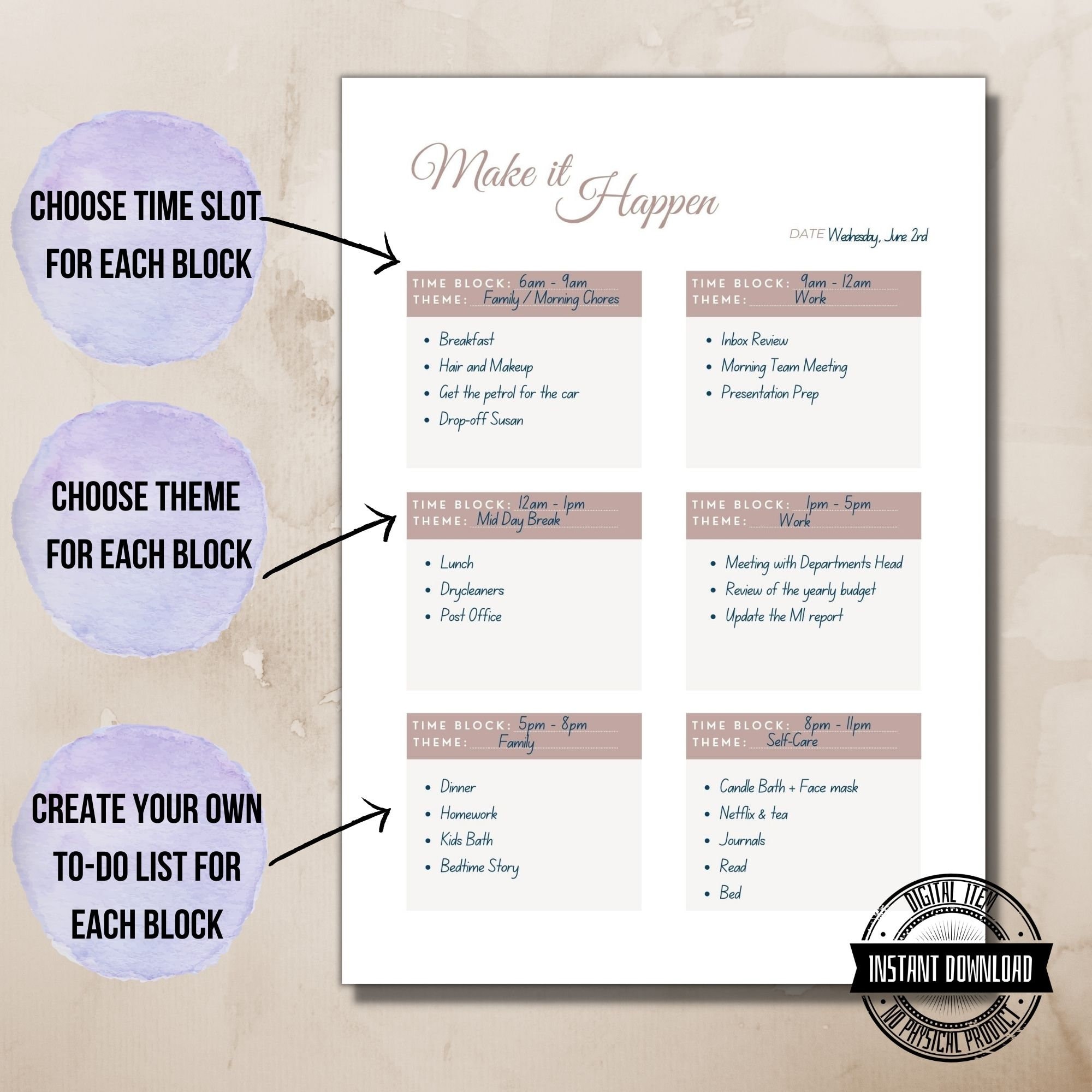 Daily Block Schedule Daily Planner Printable Time Blocking Block ...