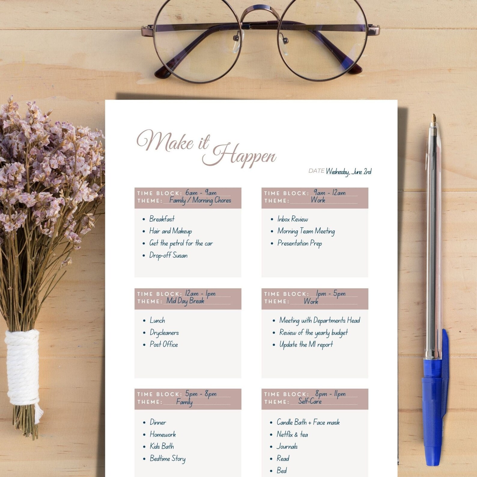 Daily Block Schedule Daily Planner Printable Time Blocking Block ...