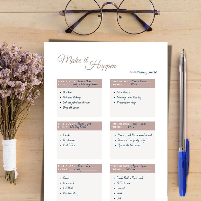 Daily Block Schedule Daily Planner Printable Time Blocking Block ...