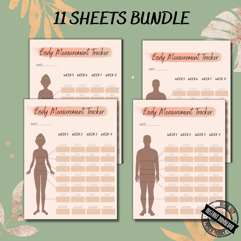 Measurements Tracker Printable Weight Loss Tracker Female Body & Male ...