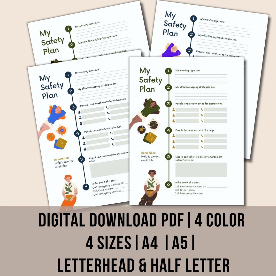 Safety Plan Safety Planner Printable Mental Health Self Help Emergency ...