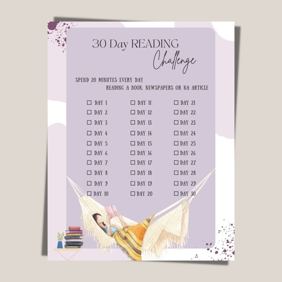30 Day Reading Challenge Daily Weekly Monthly Tracker - Etsy