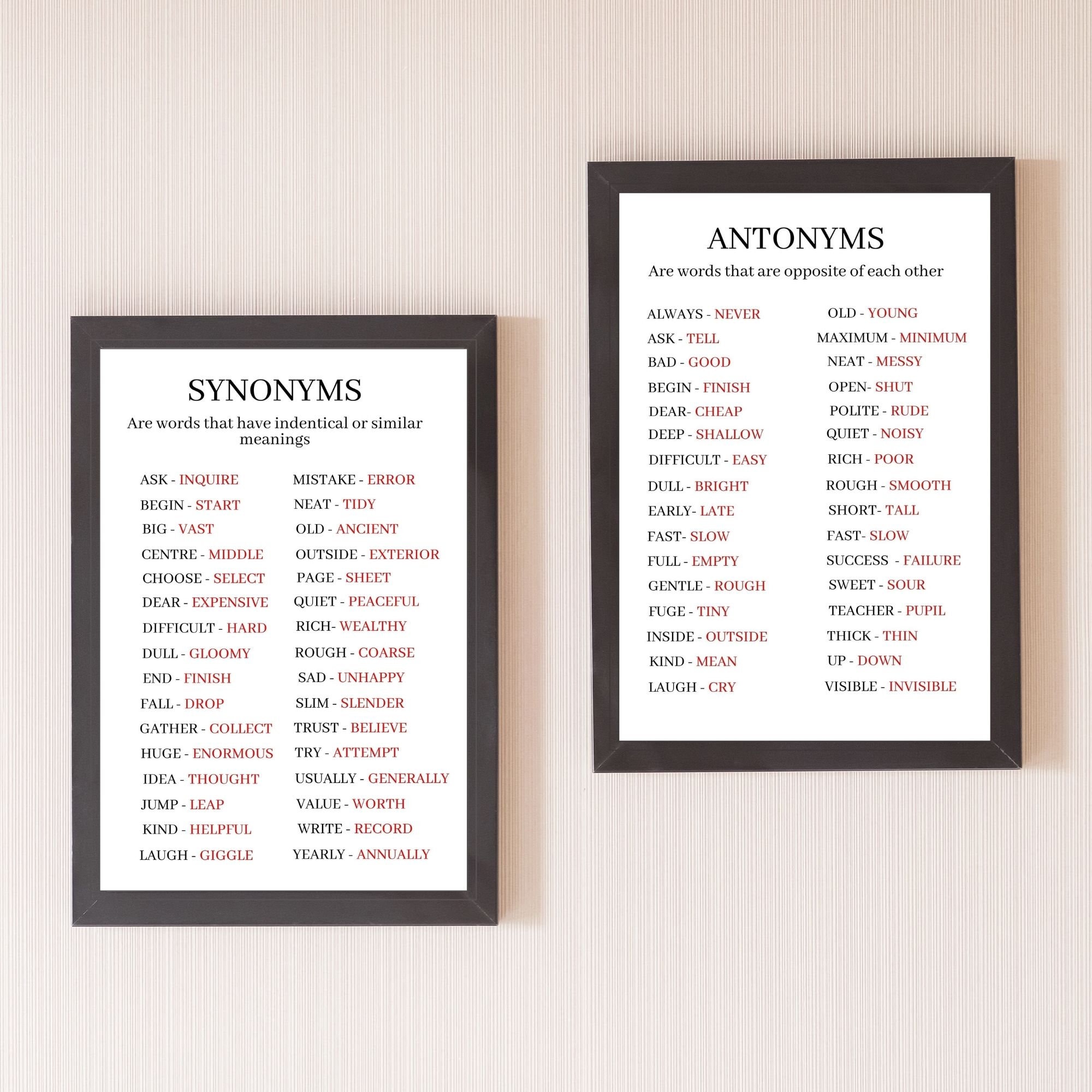 Antonyms Grammar Poster Montessori Home Schooling Classroom Educational ...