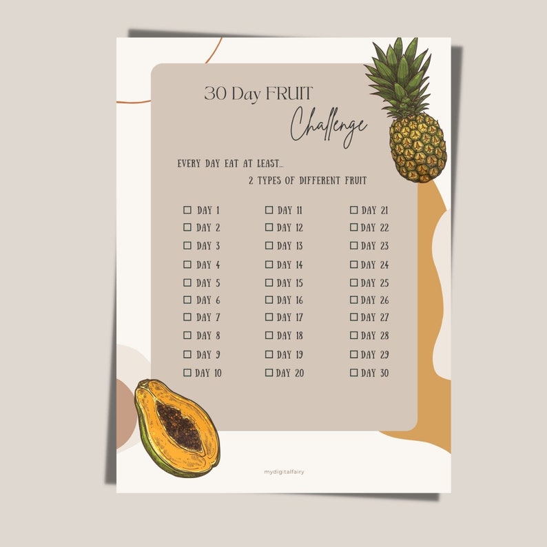 30 Day Fruit Challenge Daily Weekly Monthly Habit Tracker Printable ...
