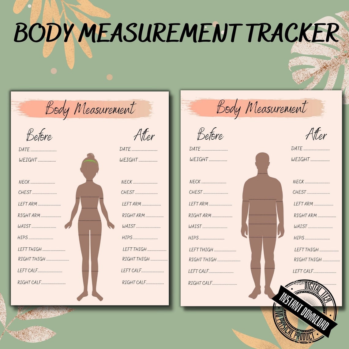 Measurements Tracker Printable Weight Loss Tracker Female Body & Male ...