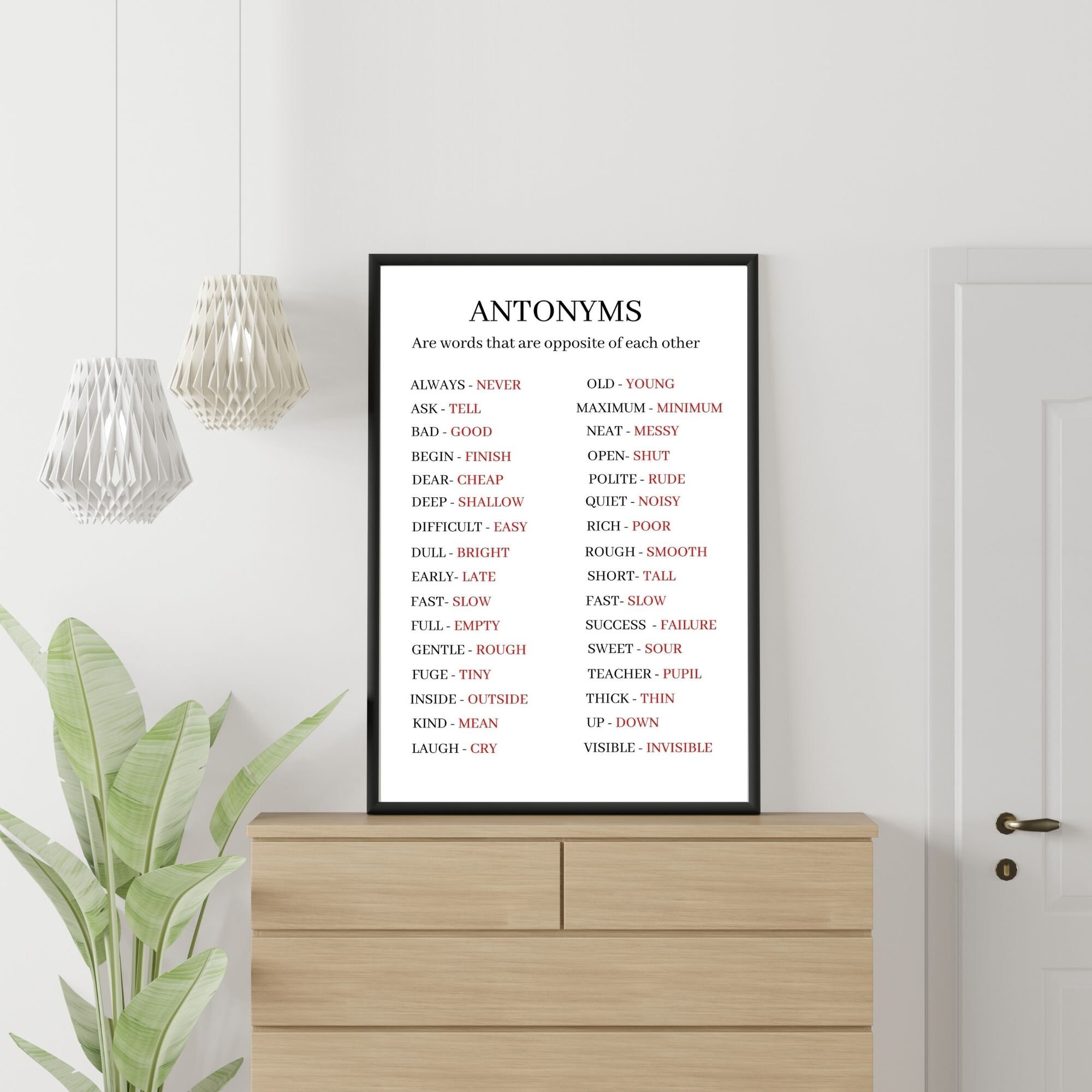 Antonyms Grammar Poster Montessori Home Schooling Classroom Educational ...