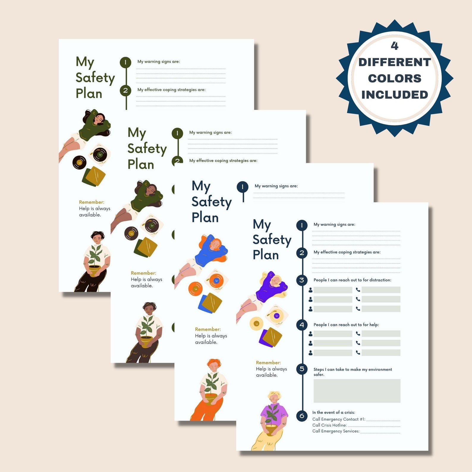 Safety Plan Safety Planner Printable Mental Health Self Help Emergency ...