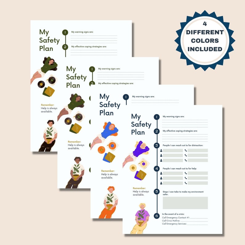 Safety Plan Safety Planner Printable Mental Health Self Help Emergency ...