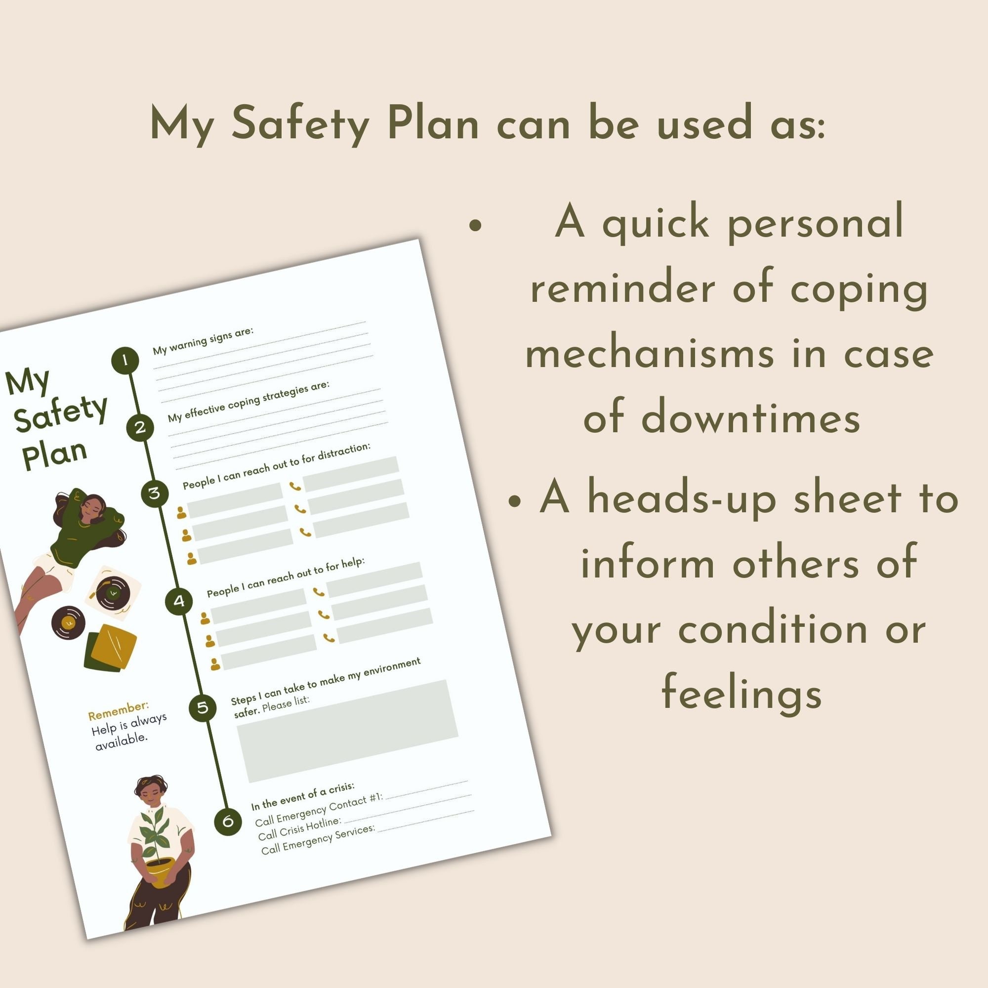 Safety Plan Safety Planner Printable Mental Health Self Help Emergency ...