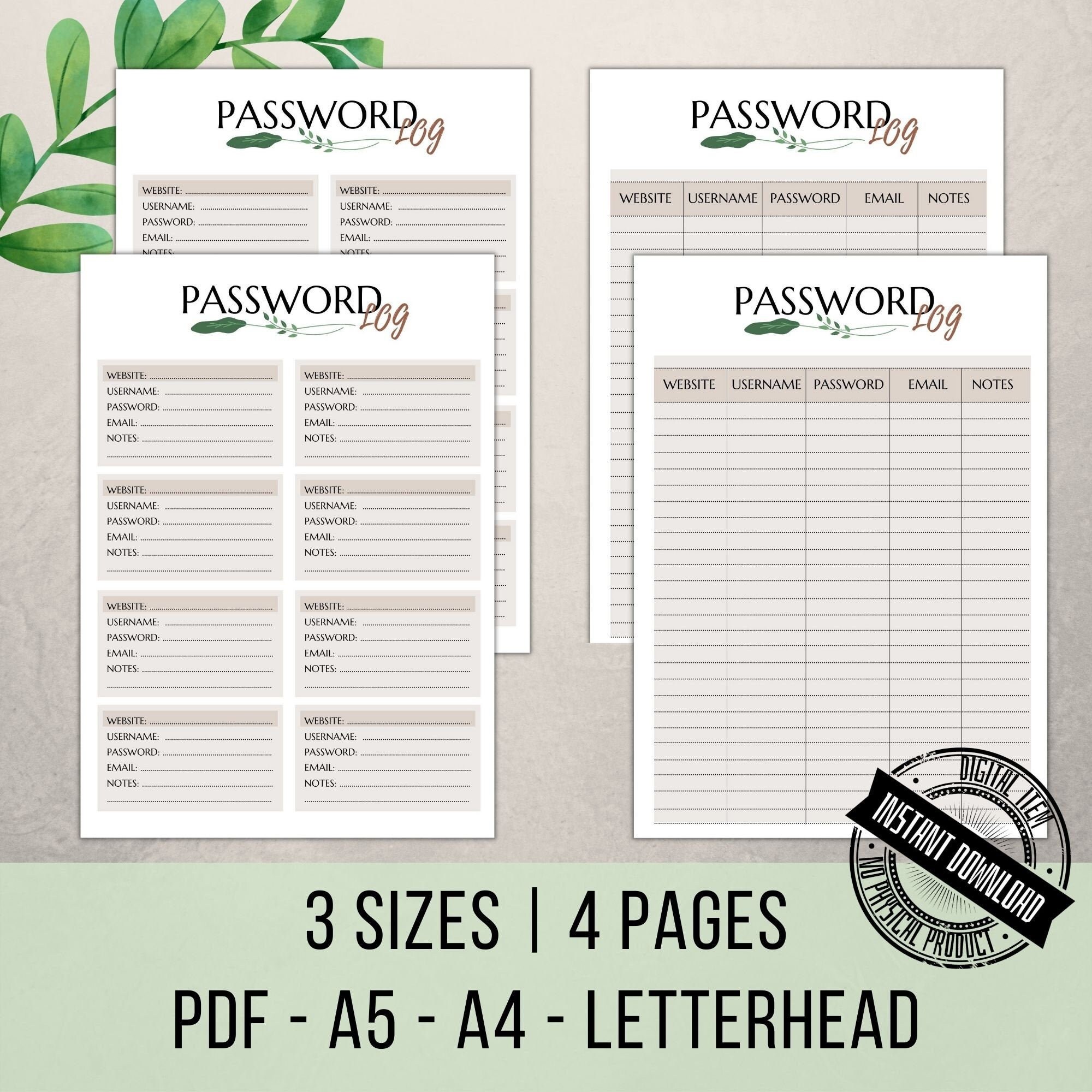 Password Tracker Printable Password Log Password Organizer Website ...