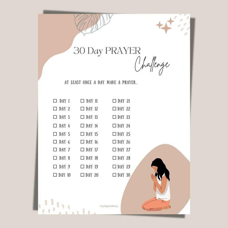 30 Day Prayer Challenge Daily Weekly Monthly Habit Tracker Printable