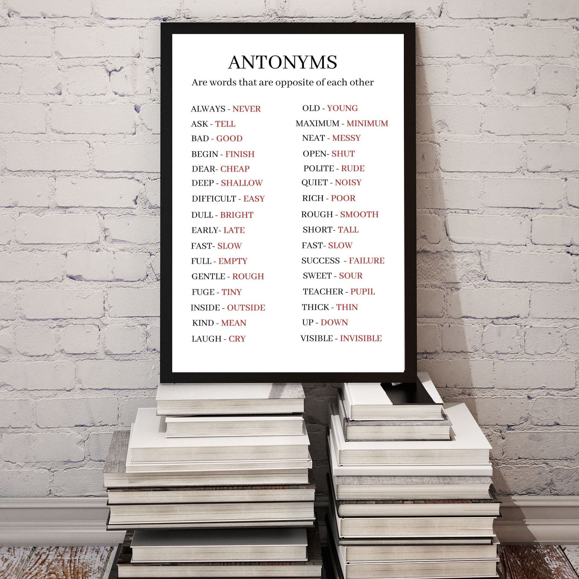 Antonyms Grammar Poster Montessori Home Schooling Classroom Educational ...