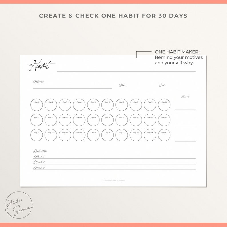 Monthly Habit Challenge, 30 Day Habit Tracker Printable, Horizontal ...