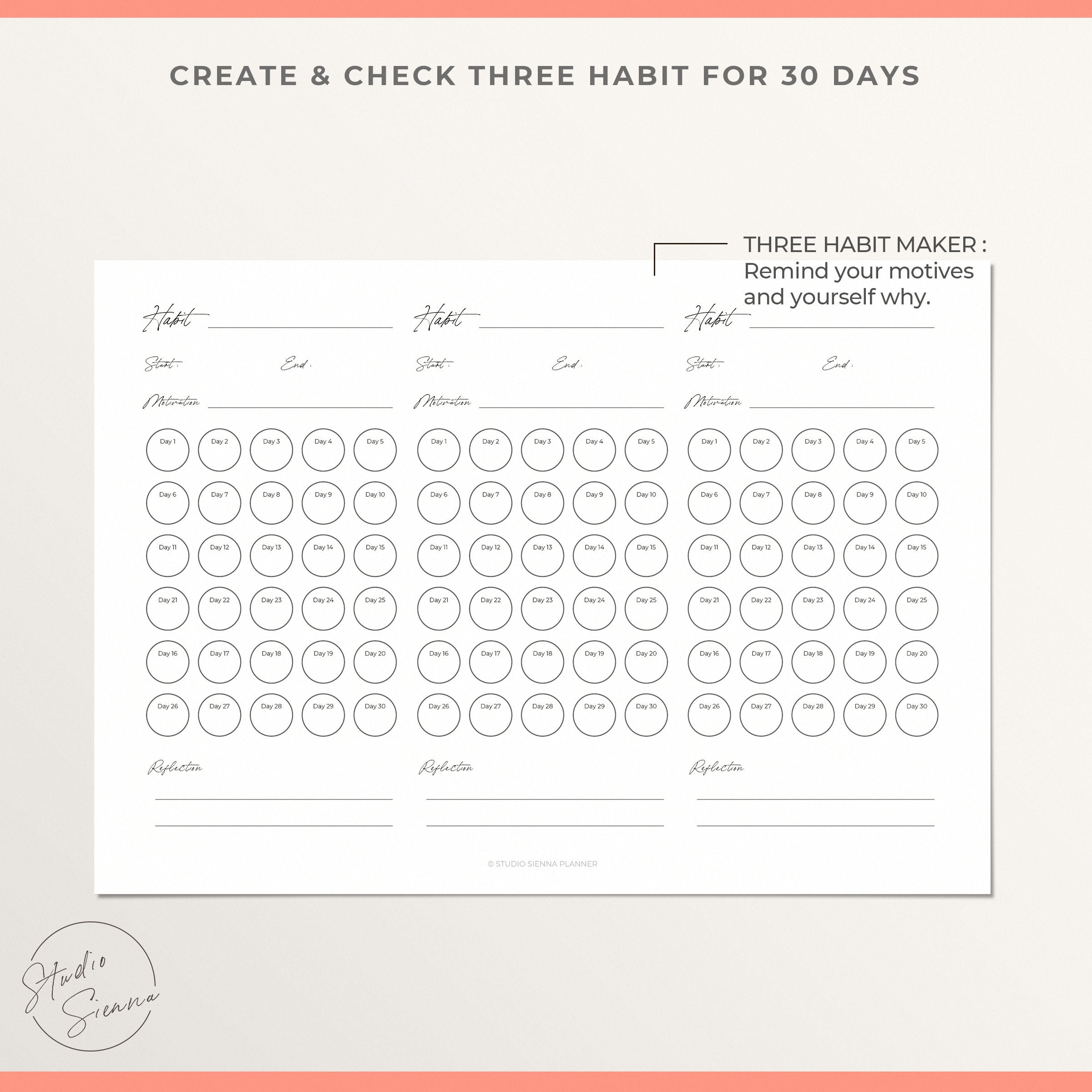 Monthly Habit Challenge, 30 Day Habit Tracker Printable, Horizontal ...