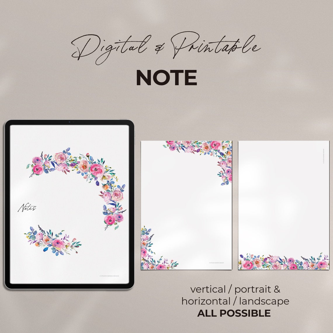 VINTAGE LOVELY FLOWER Digital Note | Printable Set | Instand Download ...