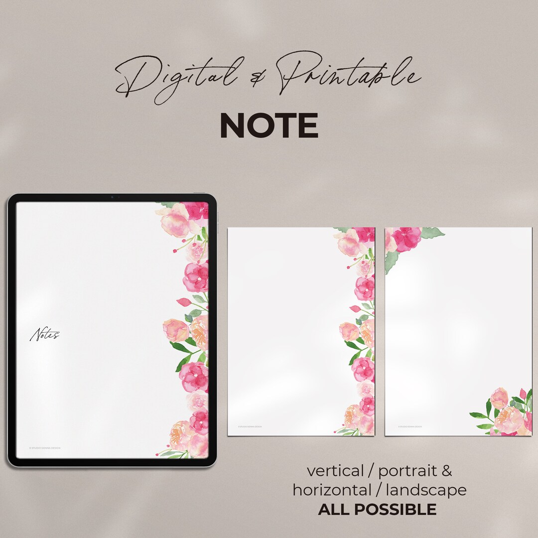 PINK FLOWER Digital Note Printable Set Instand Download for Goodnotes ...