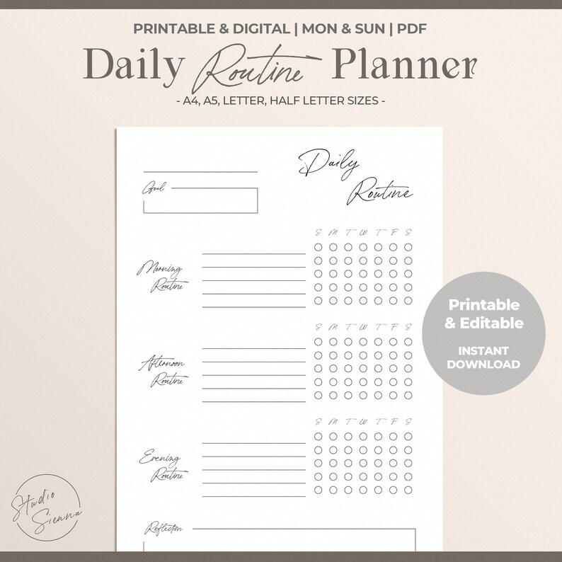 Daily Routine Planner, Day Routine Printable Habit Chart, Morning ...