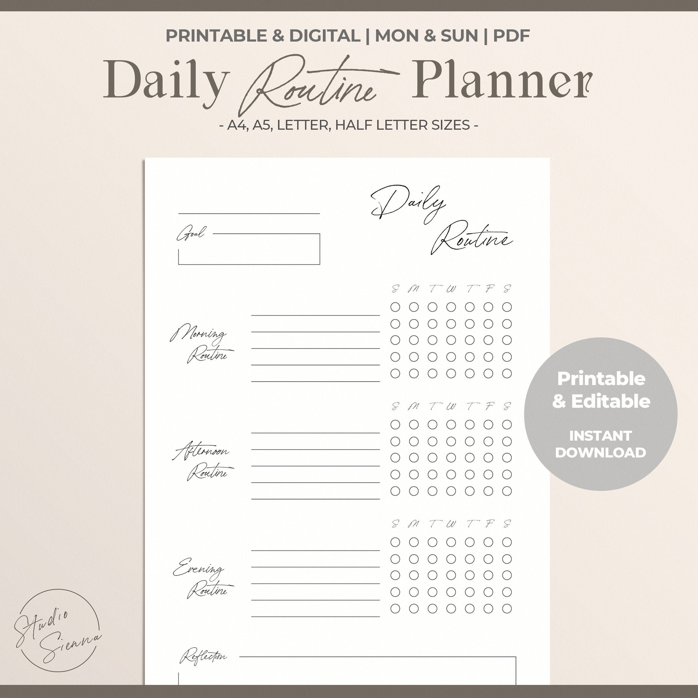Daily Routine Planner, Day Routine Printable Habit Chart, Morning ...