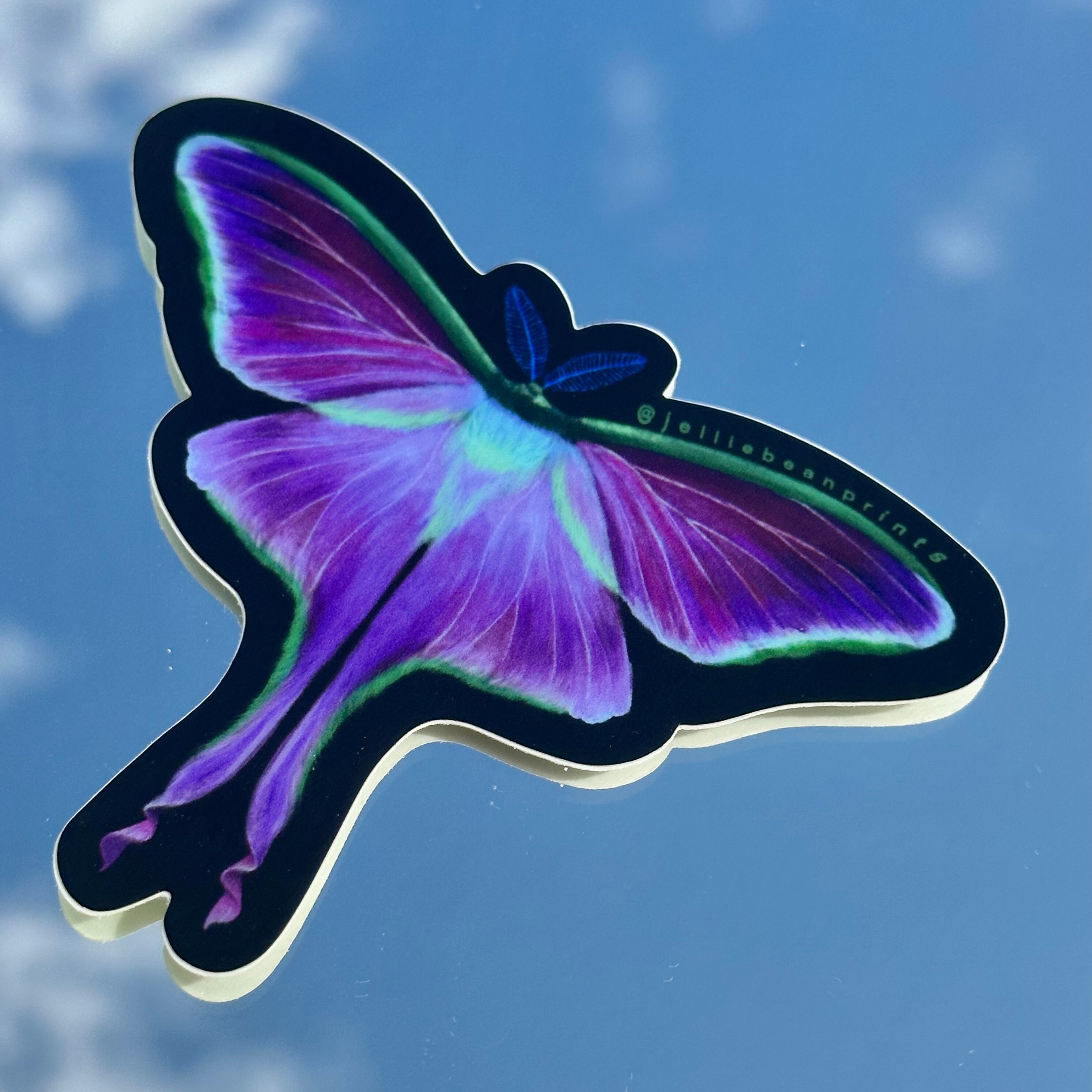 Luna Moth Vinyl Sticker, Hand Drawn, Die Cut Sticker, Blue, Green ...