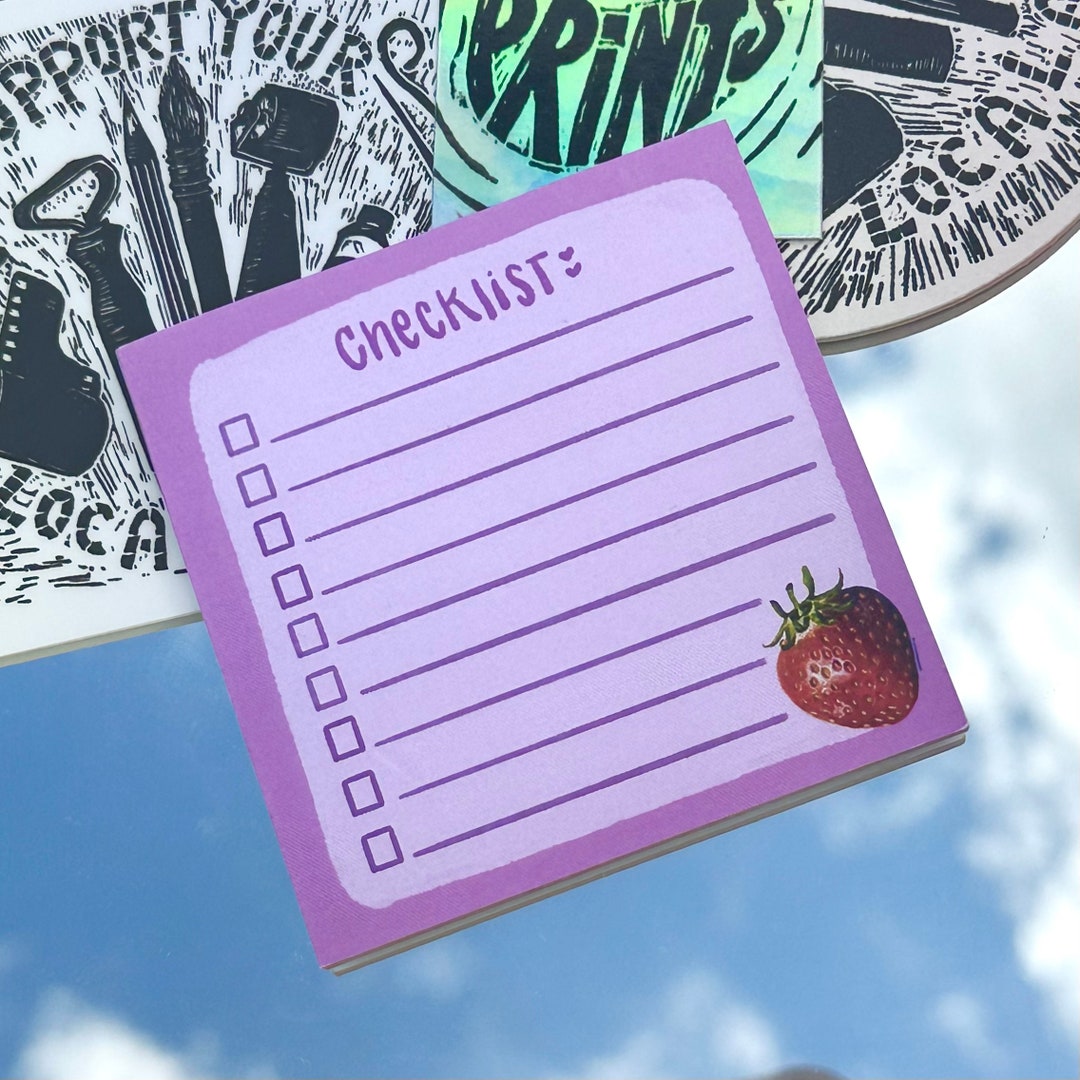 Strawberry Checklist Sticky Notes, Sticky Note Pad, Memo Pad, Check ...
