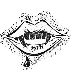 Vamp Teeth Vinyl Sticker, Hand Drawn, Die Cut Sticker, Lino Cut, Printmaking - Etsy