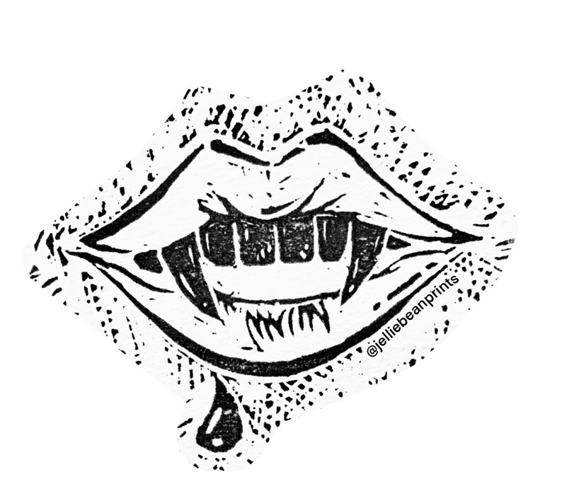 Vamp Teeth Vinyl Sticker, Hand Drawn, Die Cut Sticker, Lino Cut, Printmaking - Etsy