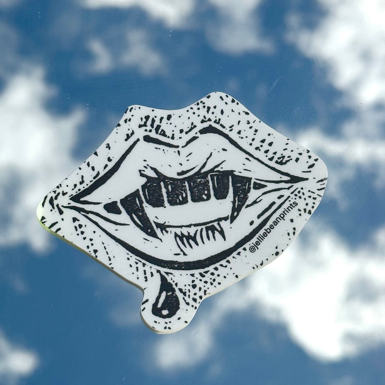 Vamp Teeth Vinyl Sticker, Hand Drawn, Die Cut Sticker, Lino Cut ...