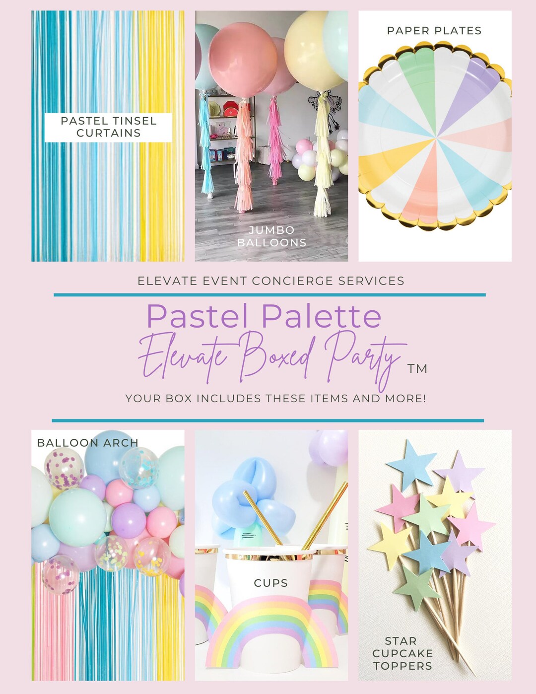 Pastel Palette Boxed Party - Rainbow Party Decor - Pastel Rainbow Party ...