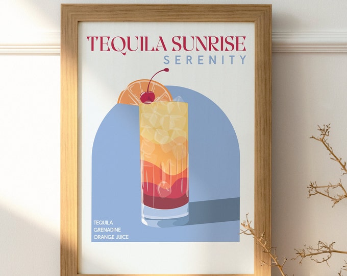 Tequila Sunrise Minimalist Cocktail Art - Etsy