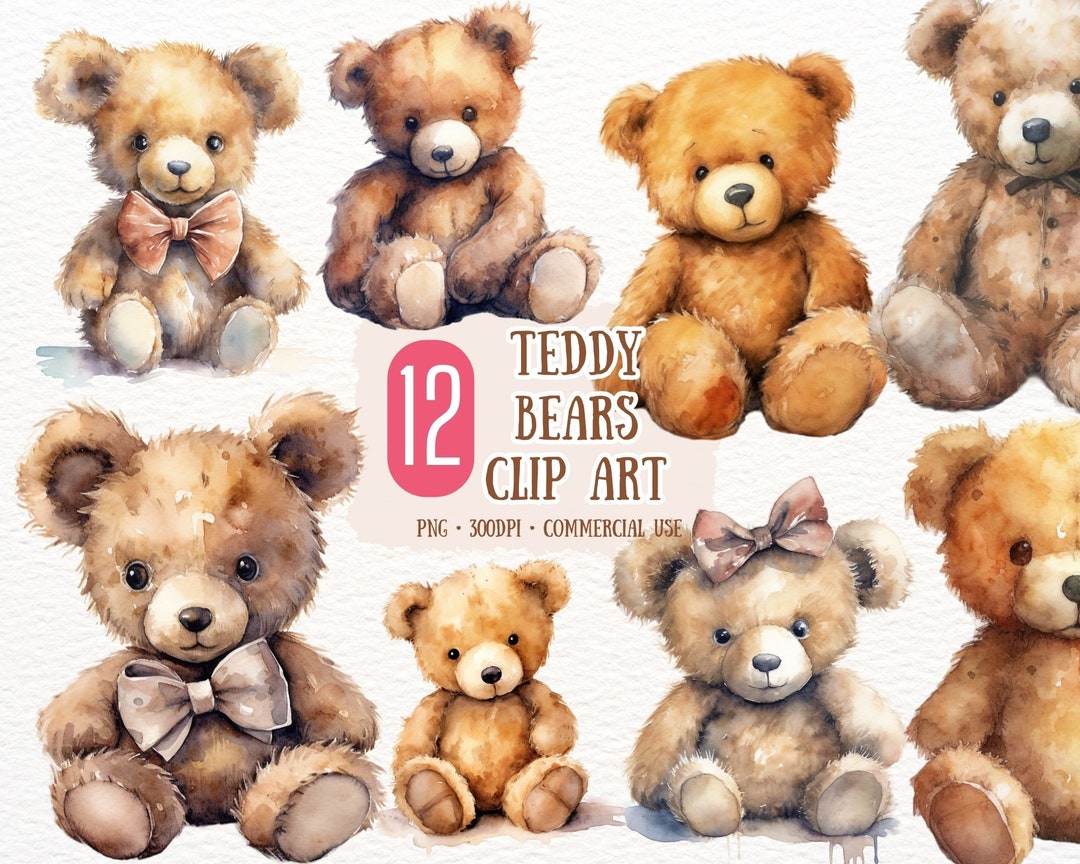 Teddy Bears Clip Art 12 PNG Watercolor Teddy Bear PNG Baby - Etsy