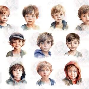 Child Girl and Boys Portrait Watercolor Clip Art 20 PNG - Watercolor ...